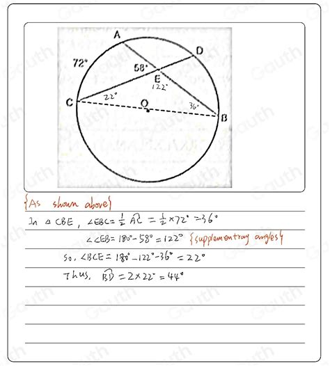 Solved In The Diagram Below Of Circle O Chords Overline Ab An Overline Cd Intersect At E If