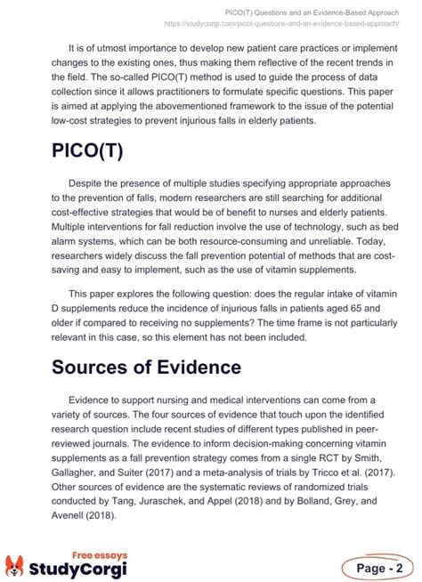 PICO T Questions And An Evidence Based Approach Free Essay Example
