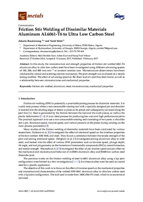 Pdf Friction Stir Welding Of Dissimilar Materials