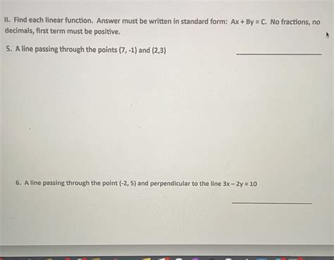 Solved II Find Each Linear Function Answer Must Be Written Chegg