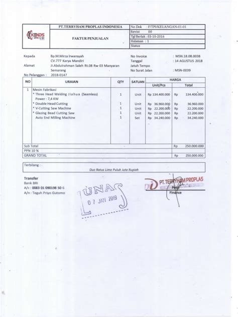 Invoice Mesin Upvc 7 4 Kw Pdf
