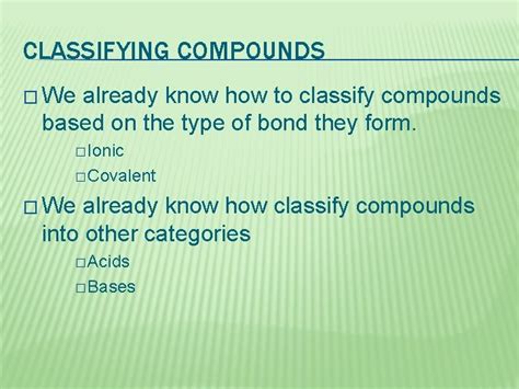 Classifying Chemical Compounds Classifying Compounds We Already Know