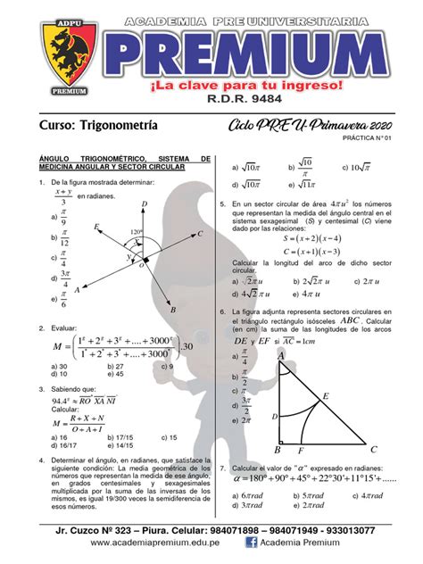 Trigon Prim20 Preu 01 Longitud Arc Sector Angulo Trig Pdf Matemáticas Trigonometría