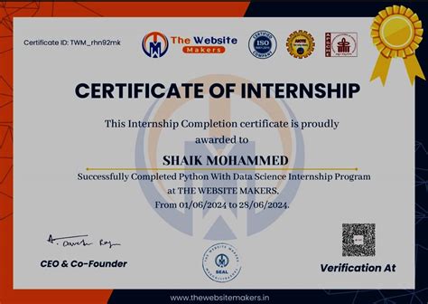 mohammed shaik on linkedin python datascience internship websitemakers
