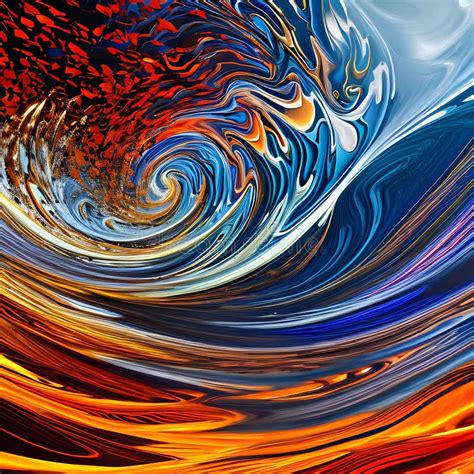 An Abstract Representation Of The Elements Of Nature With Swirling Patterns Of Fire Water