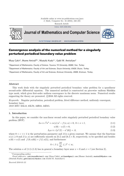 Pdf Convergence Analysis Of The Numerical Method For A Singularly