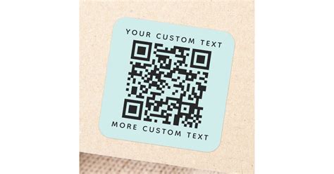 Qr Code Custom Text Top Bottom Light Aqua Blue Square Sticker Zazzle