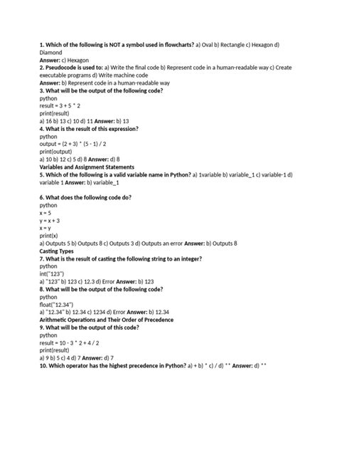 Mcq Pdf Control Flow Python Programming Language