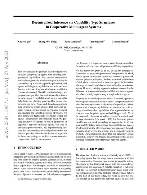 Decentralized Inference Via Capability Type Structures In Cooperative Multi Agent Systems Deepai