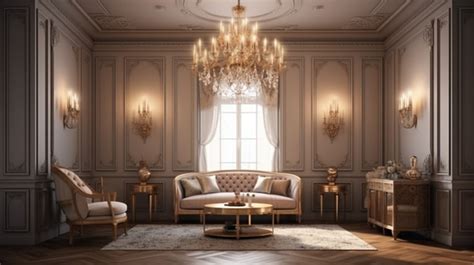 화려한 샹들리에와 세련된 장식으로 꾸며진 고급스러운 거실의 세련되고 우아한 3d 렌더링 호텔 인테리어 고급 가구 카펫 거실 배경 일러스트 및 사진 무료 다운로드