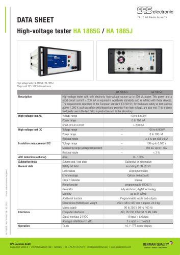 Hipot Tester Ha 1885g Sps Electronic Gmbh Pdf Catalogs Technical Documentation Brochure