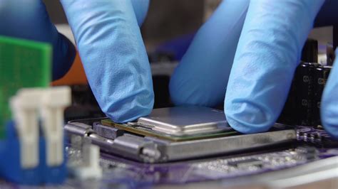 High Tech The Process Of Installing A Processor On A Computer Motherboard Close Up 4K 40719157