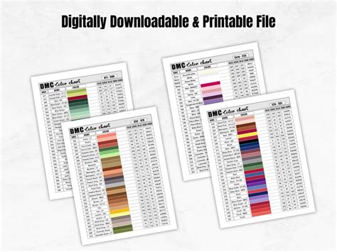 Printable Dmc Thread Color Chart Tracker Inventory 16 Sheet Dmc