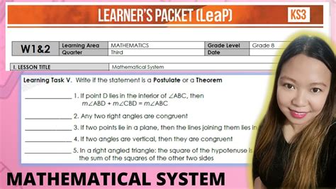 MATHEMATICAL SYSTEM WEEK LEARNING TASK POSTULATE AND THEOREM LoveMATHTV YouTube