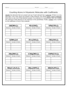Counting Atoms In Polyatomic Molecules With Coefficients Worksheet Answers