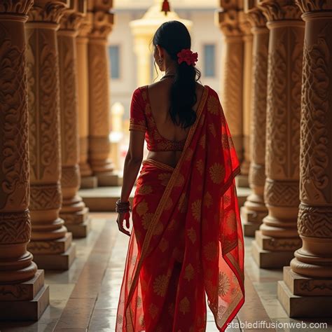Indian Wife In Traditional Saree Near Temple Stable Diffusion Online