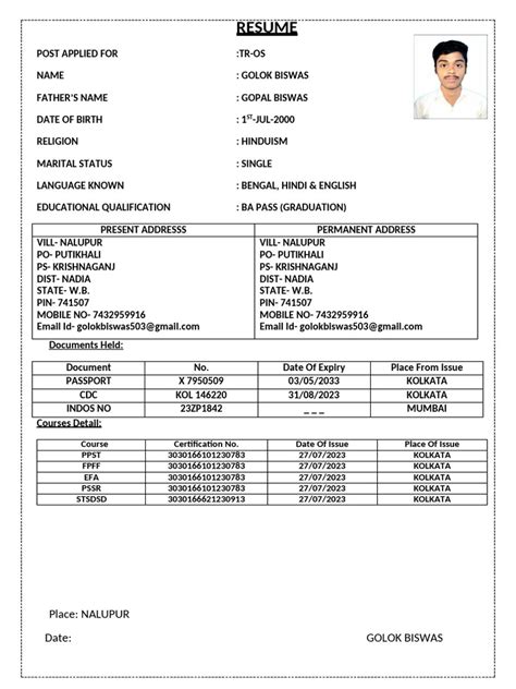 Golok Biswas Resume Pdf