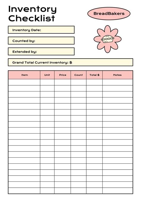 Free Breadbakers Bakery Inventory Checklist Template