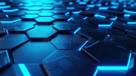 Futuristic Hexagonal Patterns Glow With Blue Neon Lights Creating An Abstract Backdrop Ai