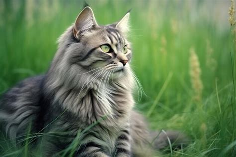 Premium Ai Image Portrait Of A Beautiful Siberian Cat On Green Grass