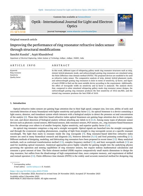 Pdf Improving The Performance Of Ring Resonator Refractive Index Sensor Through Structural