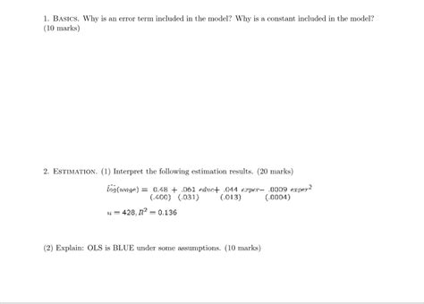 Solved 1 BASICS Why Is An Error Term Included In The Chegg Com
