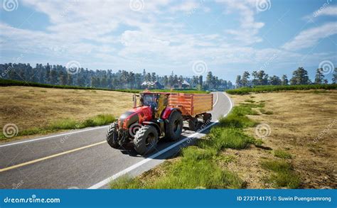 Tractor Working In Agricultural Plots 3d Render Stock Illustration
