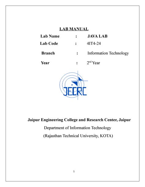 JAVA Lab Manual LAB MANUAL Lab Name JAVA LAB Lab Code 4IT4