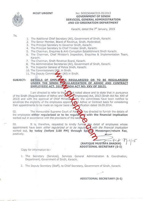 Updates Regarding Regularization Contract Employees Sindh
