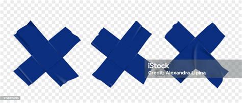3d 사실적인 블루 크로스 접착 테이프의 벡터 세트입니다 마스킹 테이프의 찢어진 조각이 투명한 배경에 격리되어 있습니다 Png 덕트 테이프 3차원 형태에 대한 스톡 벡터