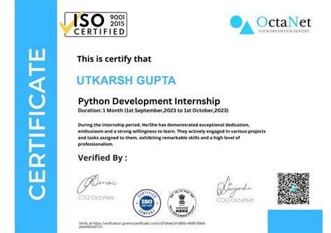 Utkarsh Gupta On Linkedin Octanet Pythondenvelopment Professionalgrowth Octanet Internship