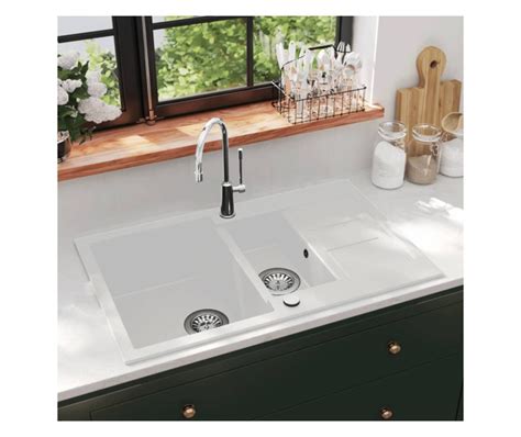 Гранитна кухненска мивка с две корита бяла Vivre