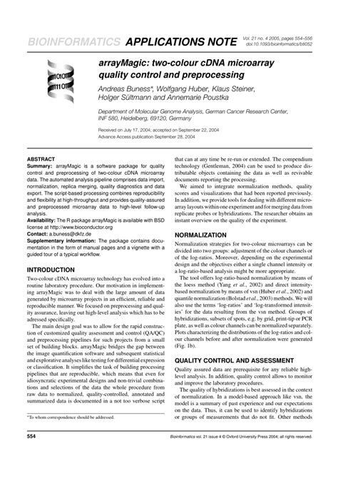 Pdf Arraymagic Two Colour Cdna Microarray Quality Control And Preprocessing
