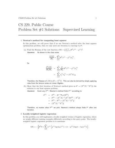 CS 229 Public Course Problem Set 1 Solutions Supervised