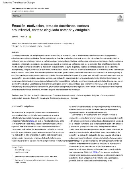 En Español Emotion Motivation Decision‑making The Orbitofrontal Cortex Departamento De