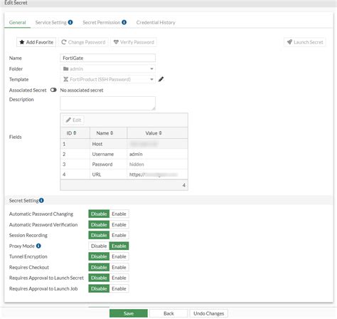 Creating A Secret With Unix Template Fortipam 100