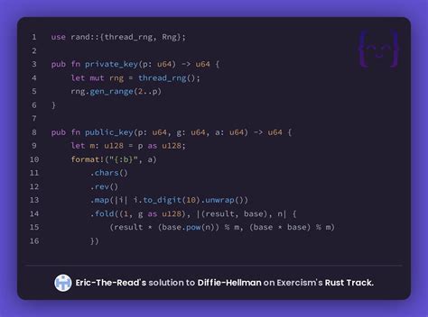 eric the read s solution for diffie hellman in rust on exercism