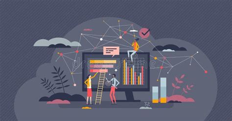 Network Analytics And Identify Big Data Amount Statistics Tiny Person Concept Stock Vector