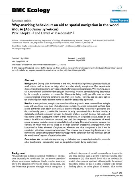 way marking behaviour an aid to spatial navigation in the wood mouse