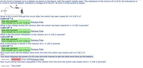 Solved An LR Circuit Is Hooked Up To A Battery As Shown In Chegg Com