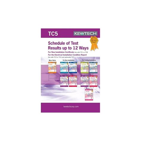 Kewtech Tc5 A4 Schedule Of Test Results For Single Phase Domestic Installations 12 Ways