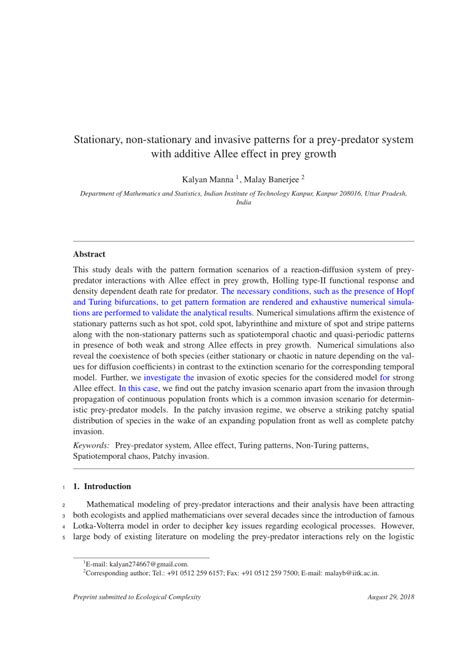 Pdf Stationary Non Stationary And Invasive Patterns For A Prey