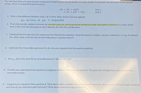 Solved The Total Derivative Of A State Function Composed Of