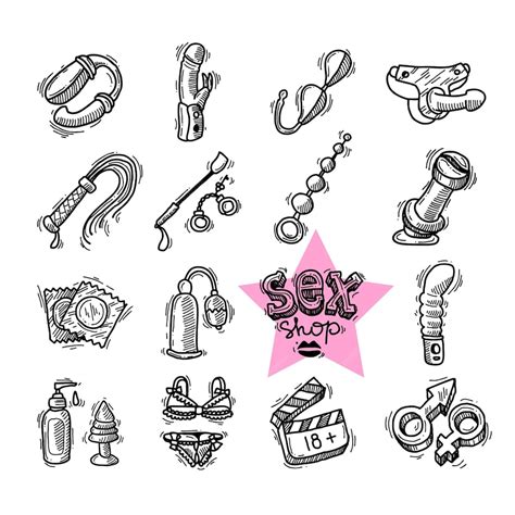 Conjunto De Hermosos Iconos Dibujados A Mano Sex Shop Dispositivos Para