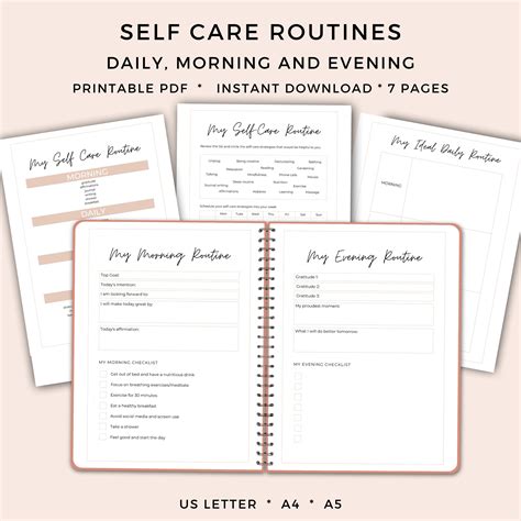 Self Care Daily Routine Printable Pdf Morning Intention Evening Reflection Gratitude Journal