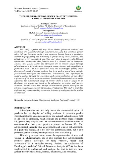 pdf the representation of gender in advertisements critical
