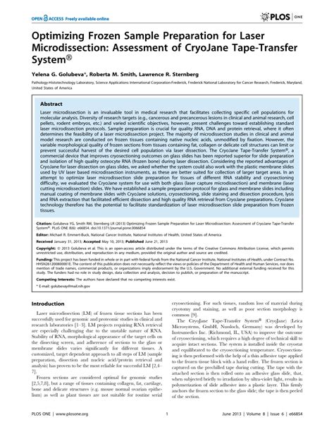 Pdf Optimizing Frozen Sample Preparation For Laser Microdissection Assessment Of Cryojane