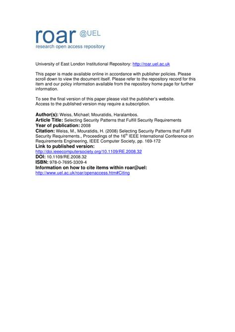 Pdf Selecting Security Patterns That Fulfill Security Requirements