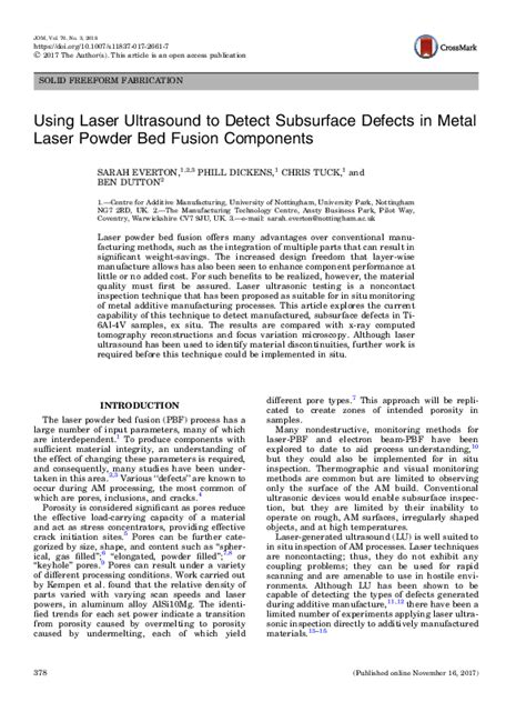 Pdf Using Laser Ultrasound To Detect Subsurface Defects In Metal Laser Powder Bed Fusion