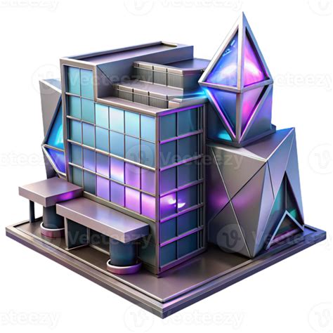 Vibrant Minimalist Deconstructivist Office Building Fragmented Forms Sharp Angles Metallic